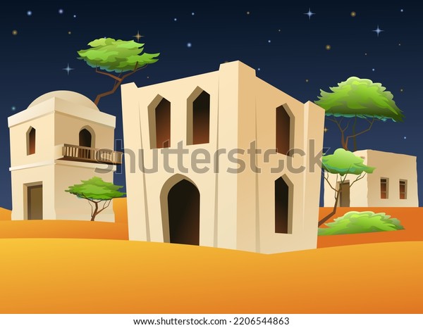 Arab Clay Double Decker Hut Night Stock Vector (Royalty Free ...