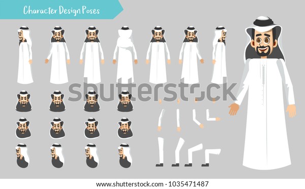 Arab Father Character Creation Set Icons Stock Vector (Royalty Free ...