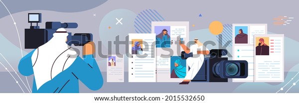 Arab Hr Manager Video Camera Choosing Stock Vector (Royalty Free ...