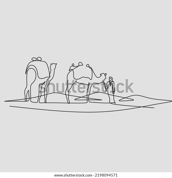 Arab Men Riding Camels Line Drawing Stock Vector (Royalty Free ...