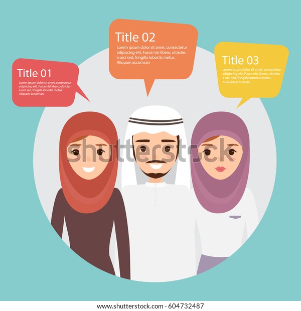 Arab Team People Character Talking Bubble Stock Vector (Royalty Free ...