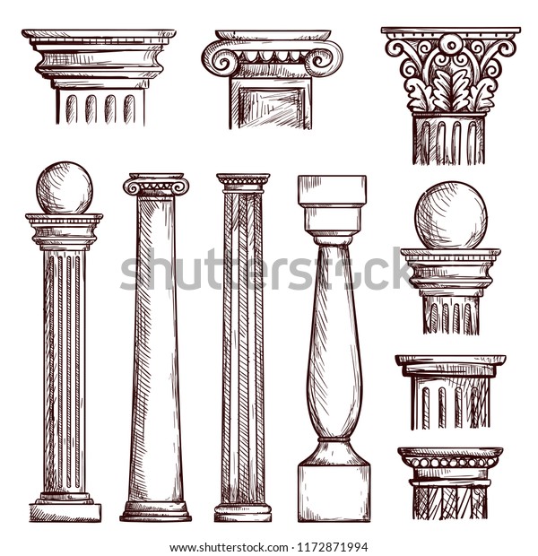 Arabic Architecture Columns Engraved Illustration Stone Stock Vector ...
