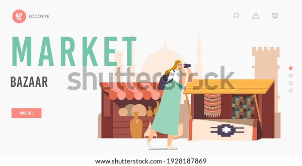Arabic Bazaar Landing Page Template Tourists Stock Vector (Royalty Free ...