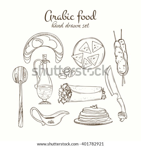 Arabic Food Vector Set Arabian Cuisine Stock Vector (Royalty Free ...