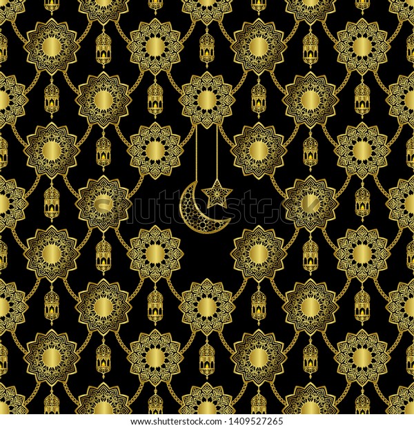 Arabic Golden Luxury Seamless Pattern On Stock Vector (Royalty Free ...
