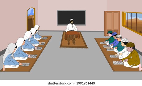 Arabic Learning School Masters Students Illustration Stock Vector ...