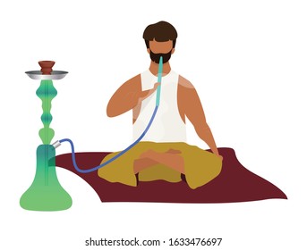 Arabic Man Sitting Smoking Hookah Flat Stock Vector (Royalty Free ...