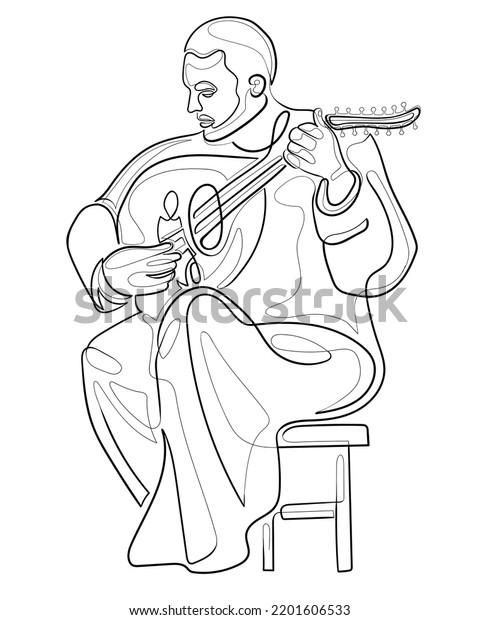Arabic Oud Player One Line Drawing: стоковая векторная графика (без ...