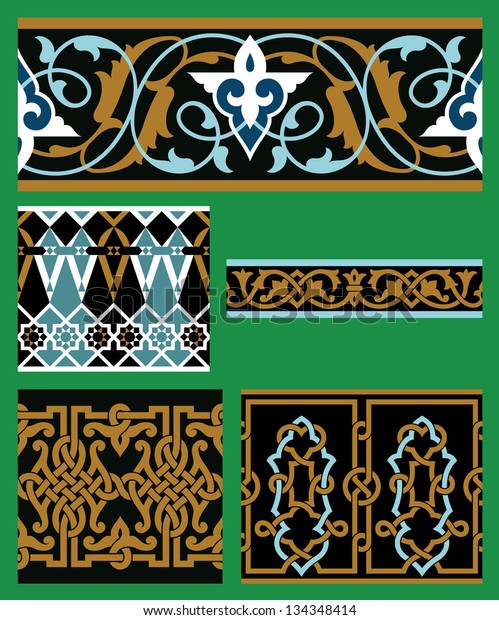 Arabic Seamless Borders Set Traditional Islamic Stock Vector (Royalty ...