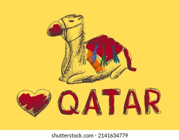 Arabic Vector Sketch Imagecamel Love Qatarholidays Stock Vector ...