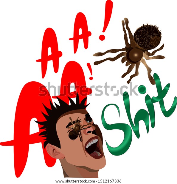 Vektor Stok Arachnophobia Print Form Scared Man Spider (Tanpa Royalti ...