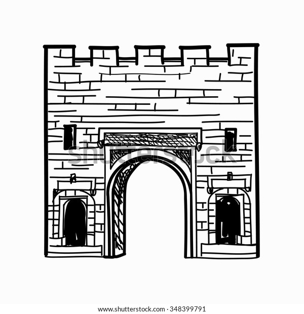 Arch Gates Fortress Wall Vector Illustration Stock Vector (Royalty Free ...