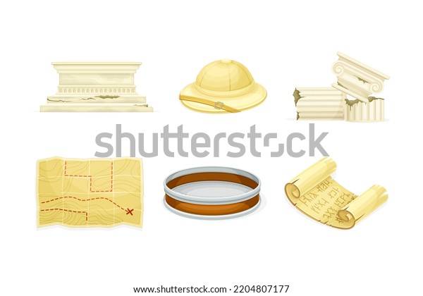 Archeology Tools Ancient Artifact Map Papyrus Stock Vector (Royalty ...