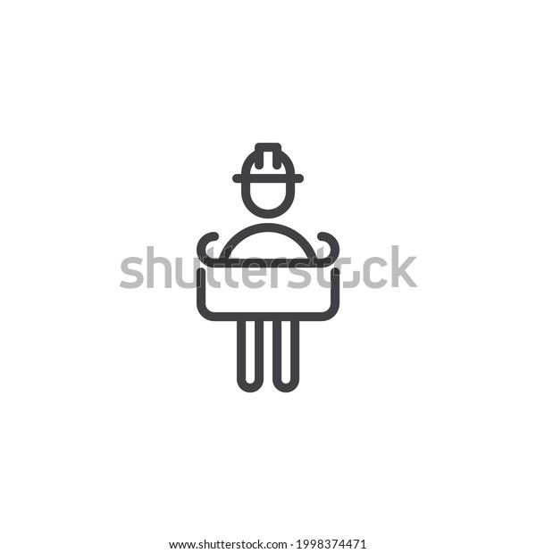 Architect Man Blueprint Line Icon Linear Stock Vector (Royalty Free ...