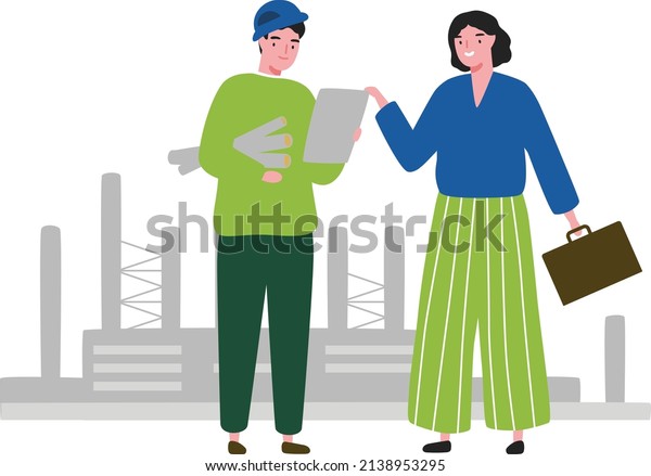 Architects Construction Engineers Working Illustration Vector Stock Vector (Royalty Free ...