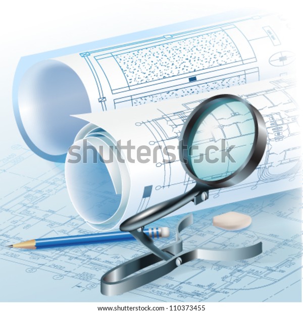 Architectural Background Drawing Tools Rolls Drawings Stock Vector ...