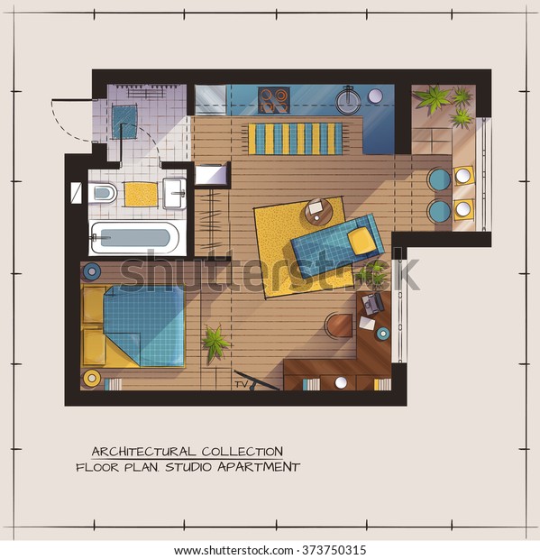 Architectural Color Floor Planstudio Apartment One Stock Vector ...