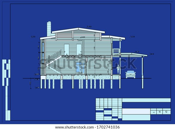 Architectural Construction Drawings Sections Wooden Houses Stock Vector ...