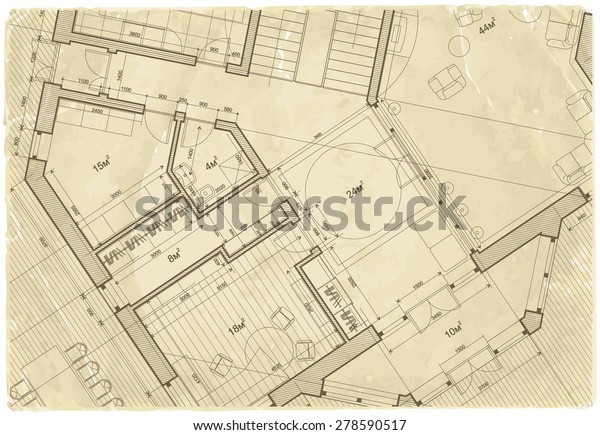 Architectural Drawing House Plan On Texture 스톡 벡터(로열티 프리) 278590517