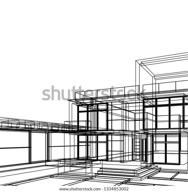 Architectural Drawing Modern House Architecture 3d 库存矢量图（免版税）1334853002 ...