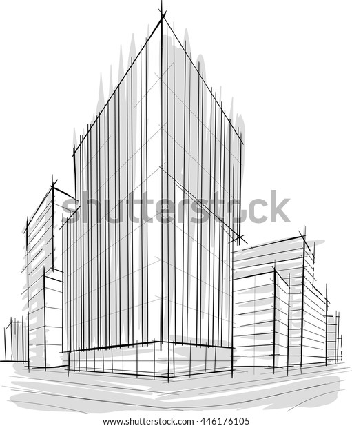 Bauliche Zeichnung von Bürogebäuden Stock-Vektorgrafik (Lizenzfrei ...