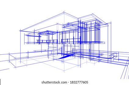Architectural Drawings Linear 3d Illustration Stock Vector (Royalty ...