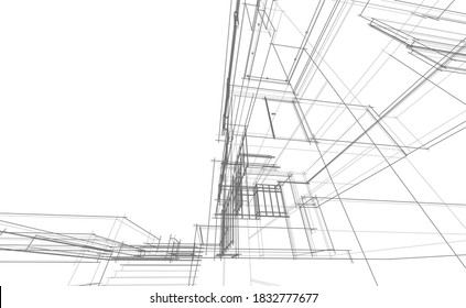 Architectural Drawings Linear 3d Illustration Stock Vector (Royalty ...