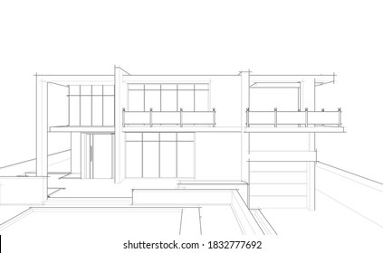 Architectural Drawings Linear 3d Illustration Stock Vector (Royalty ...
