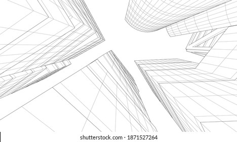 Architectural Drawings Linear 3d Illustration Stock Vector (Royalty ...