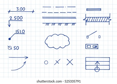 Architectural Engineering Signs Symbols Vector Hand Stock Vector ...