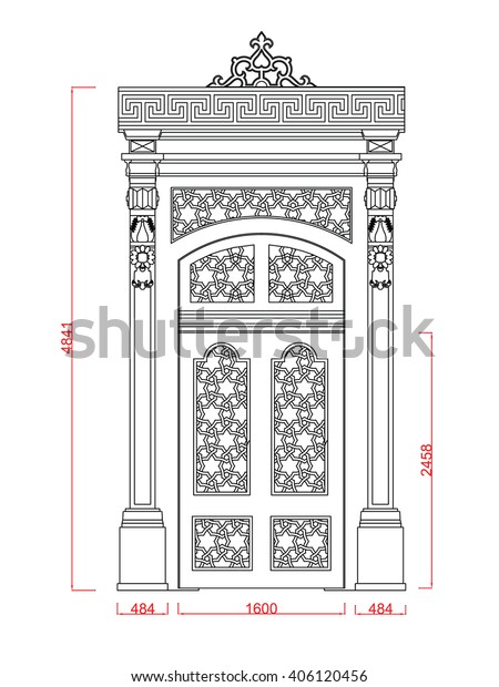 Architectural Entrance Door Vector Line Work Stock Vector (Royalty Free ...