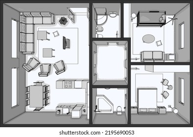 Architectural Floor Plan Home Two Bedrooms Stock Vector (Royalty Free ...