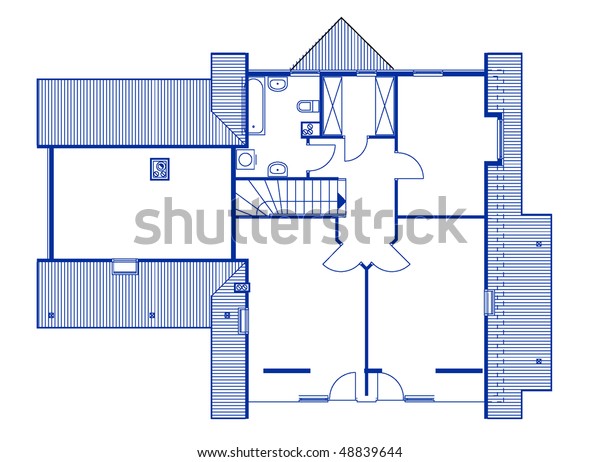 Architectural House Blueprint Blue Color Garret Stock Vector (Royalty ...