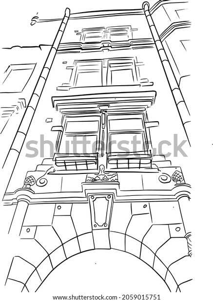 Architectural Outline Sketch Bottom View On Stock Vector (Royalty Free ...
