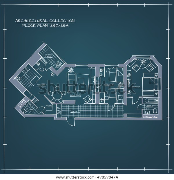 Architectural Professional Hand Drawn Floor Plan Stock Vector (Royalty ...