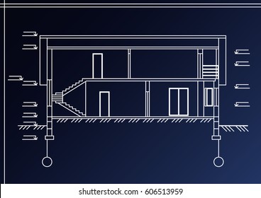 Architectural Section House On Dark Blue Stock Vector (Royalty Free ...