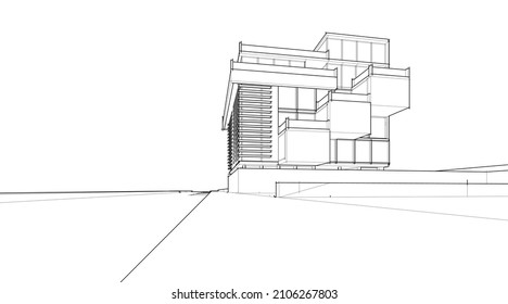 Architectural Sketch Building Stock Vector (Royalty Free) 2106267803 ...