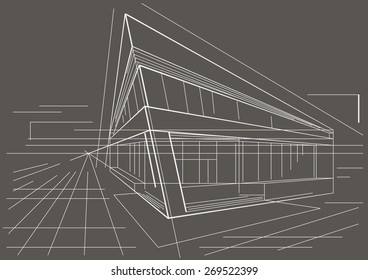 Architectural Sketch Modern Corner Building On Stock Vector (Royalty ...