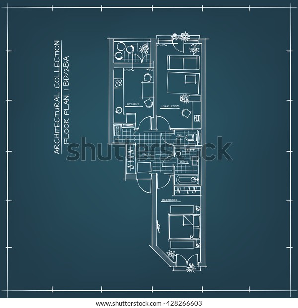 Architectural Technical Hand Drawn Floor Plan: Stock-Vektorgrafik ...