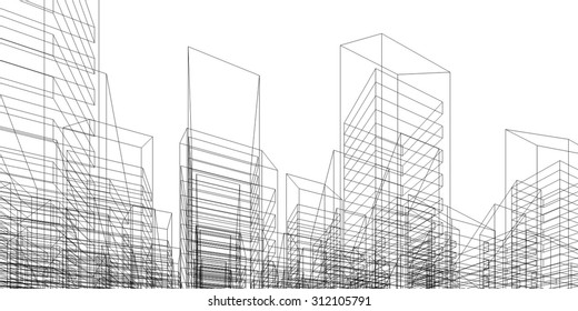 Perspective 3d Render Building Wireframe Vector: vector de stock (libre ...