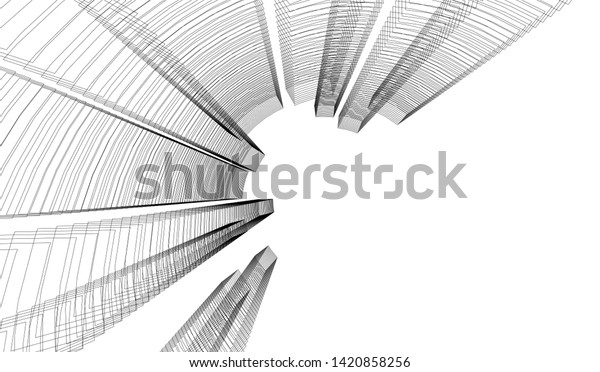 Architecture Buildings Linear Vector 3d Illustration Stock Vector ...