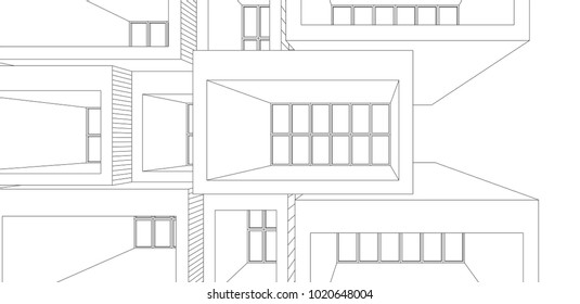 Vector Outline Illustration Building Facade Coloring Stock Vector ...