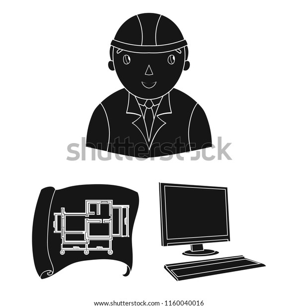 Architecture Construction Black Icons Set Collection Stock Vector ...