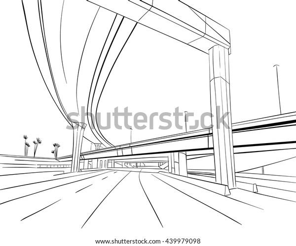 Architecture Construction Bridge Hand Drawn Sketch Stock Vector ...