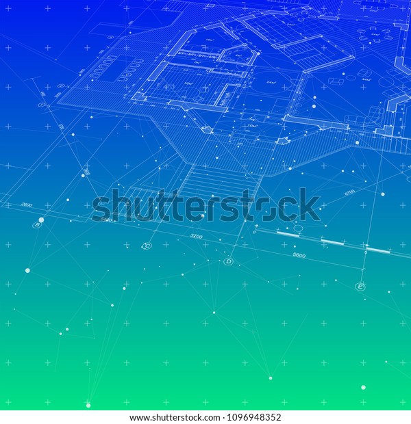 Architecture Design Blueprint House Plan Blue: เวกเตอร์สต็อก (ปลอดค่า ...