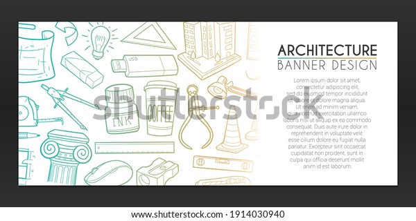 Architecture Doodles Banner Drawing Background Hand Stock Vector ...