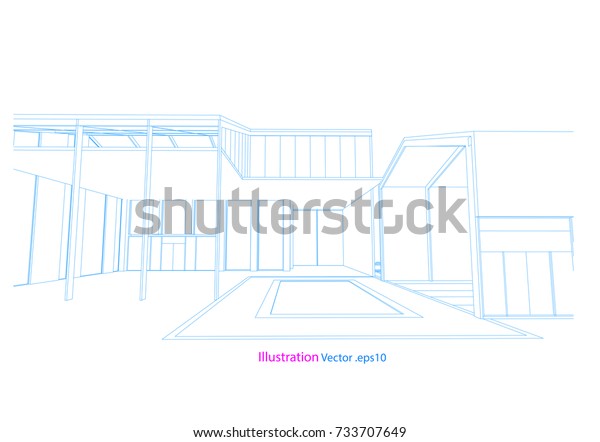 Architecture Drawing Modern Structure Steel Vector: เวกเตอร์สต็อก (ปลอด ...