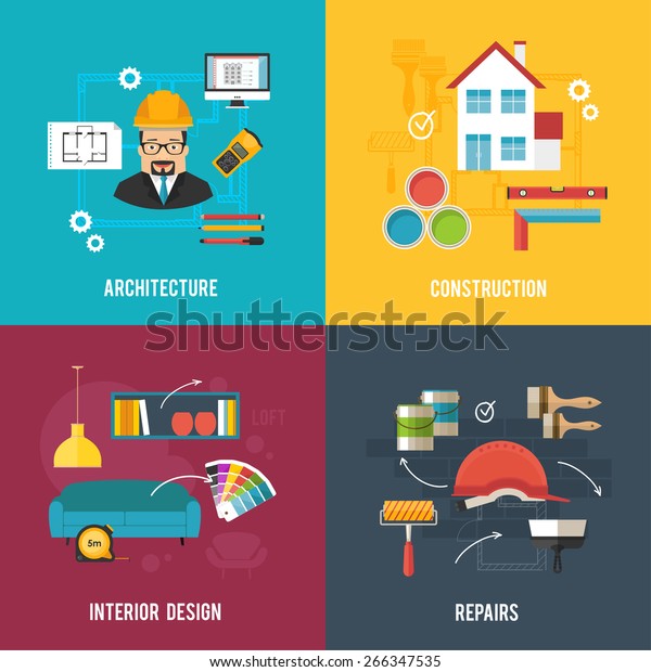 Architecture Interior Design Concept Vector Banners Stock Vector ...