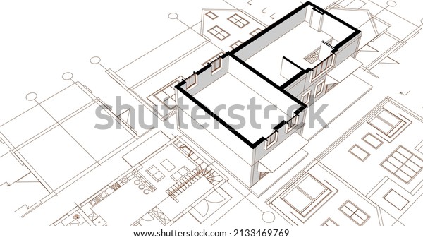 Architecture Modern House Plan 3d Illustration: เวกเตอร์สต็อก (ปลอดค่า ...