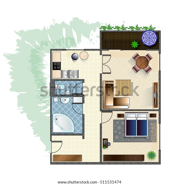 Architecture Plan Furniture Top View 2rooms Stock Vector (Royalty Free ...